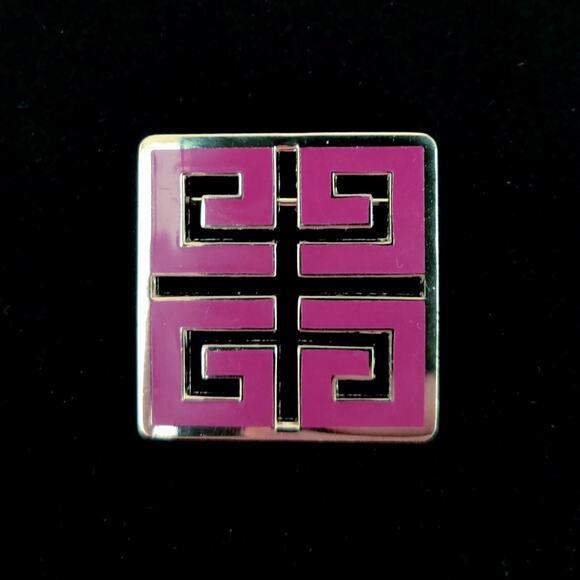 Givenchy | Jewelry | Givenchy Square Logo Pin Brooch Silvertone Purple ...